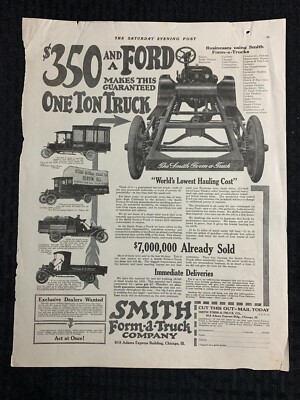 1916 SMITH FORM-A-TRUCK 10.5x14" Automotive Print Ad VG 4.0 Ford One ...