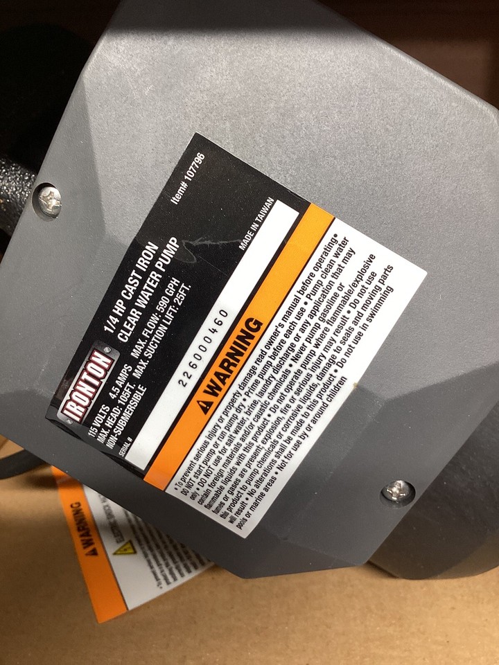 Ironton Cast Iron Clear Water Pump, 590 GPH, 1/4 HP, 115V, 3 Amps, 230 ...