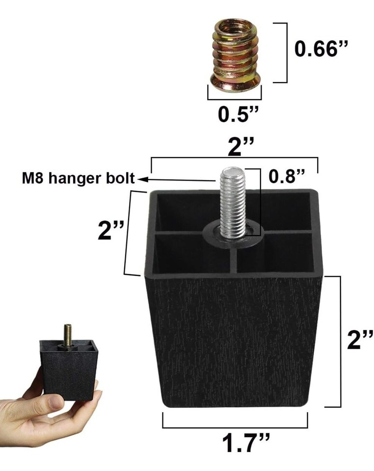 2 inch Sofa Legs Plastic Feet for Furniture Legs Riser Square Set of 4 ...
