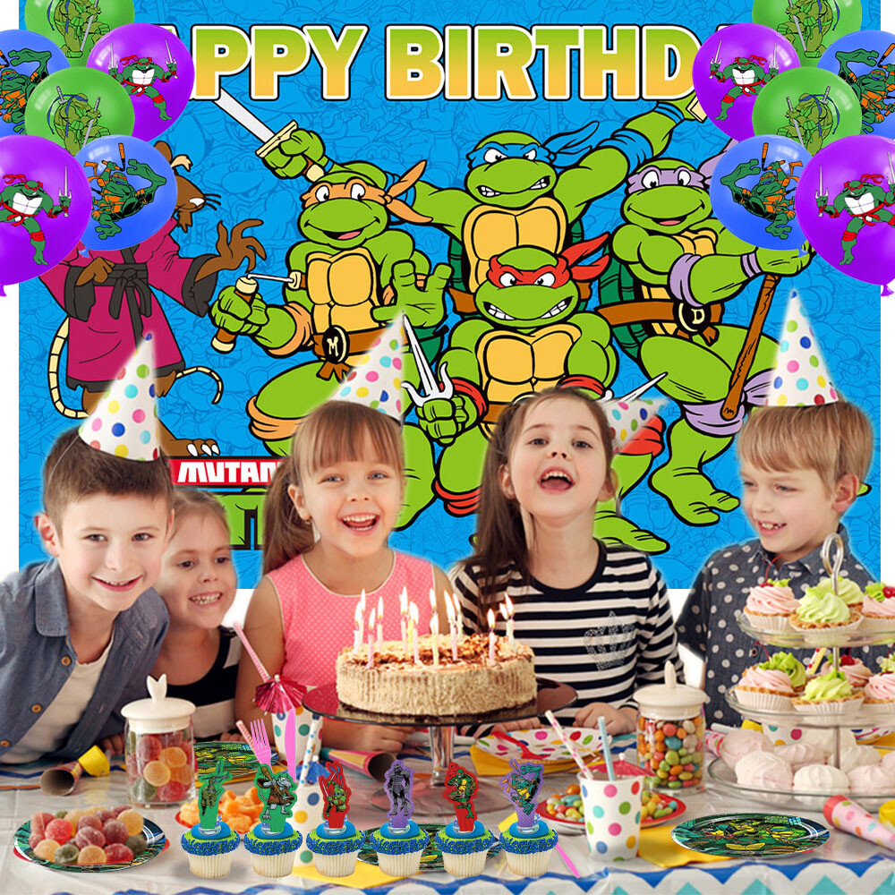 TMNT Birthday Party Supplies Set Plates Balloons Cake Toppers Backdrop ...