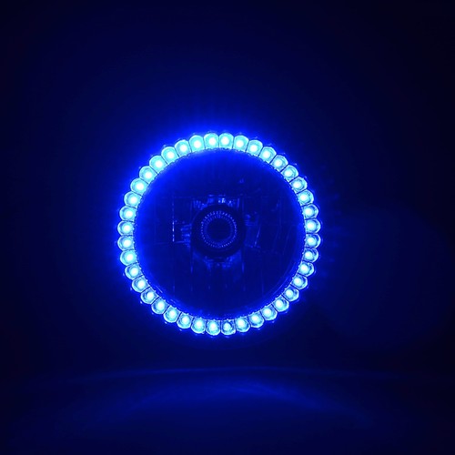 7" Blue LED Angel Eye Ring Motorcycle Halo Headlight Blinker Turn ...