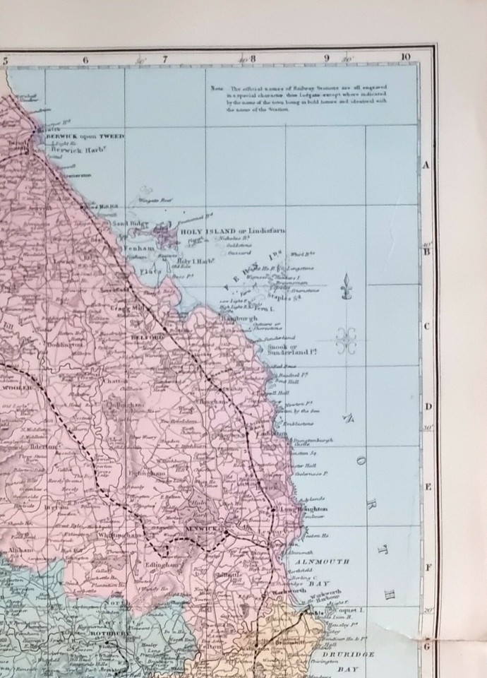 1881 MAP NORTHUMBERLAND MORPETH BLYTH NEWCASTLE NORTH SHIELDS GATESHEAD ...