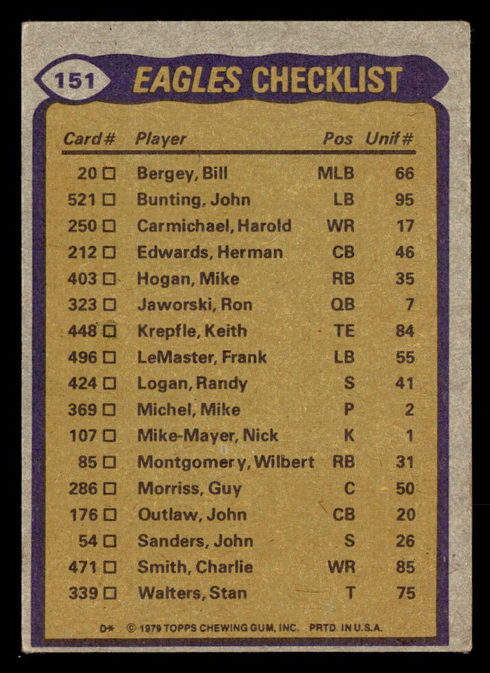 Montgomery / Harold Carmichael / Herm Edwards 1979 Topps Card #151 ...
