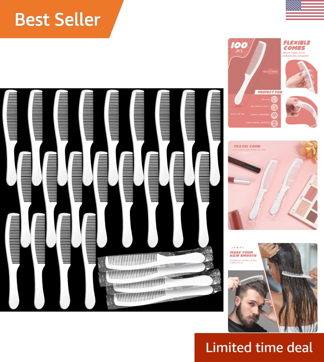 Individually Wrapped Disposable Combs - Bulk Pack of 100 - White ...