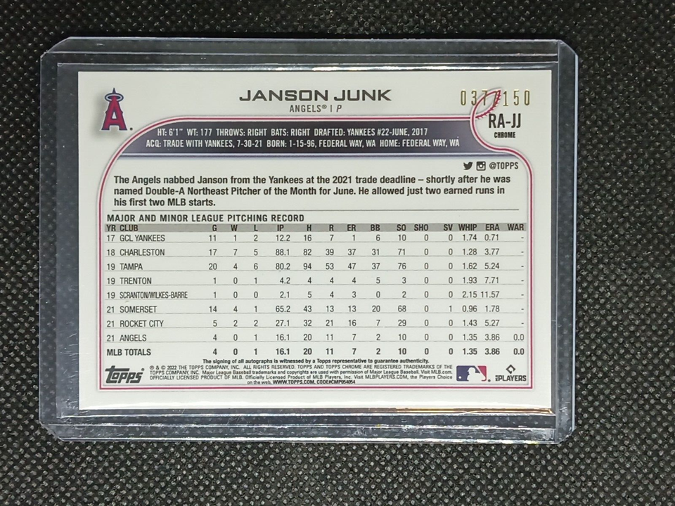 Janson Junk 2022 Topps Chrome Blue Raywave Auto #/150 Rookie Brewers | eBay