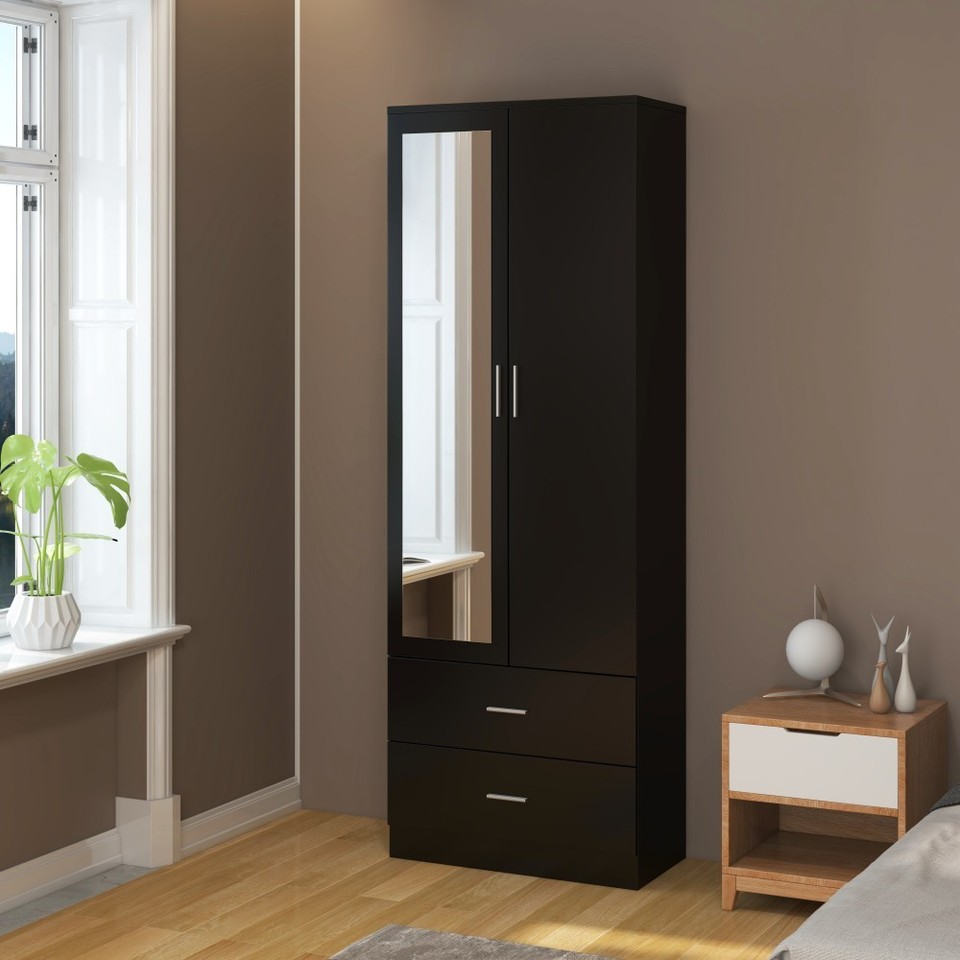 2 Door 2 Drawer Wardrobe with Hanging Rail Storage Closet Cupboards for ...