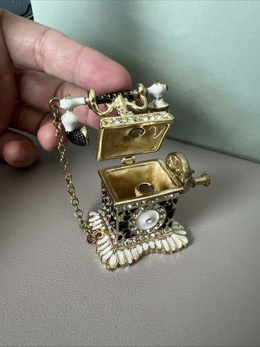 Bejeweled Vintage Phone Metal Enameled Rhinestone Hinged Mini Trinket ...