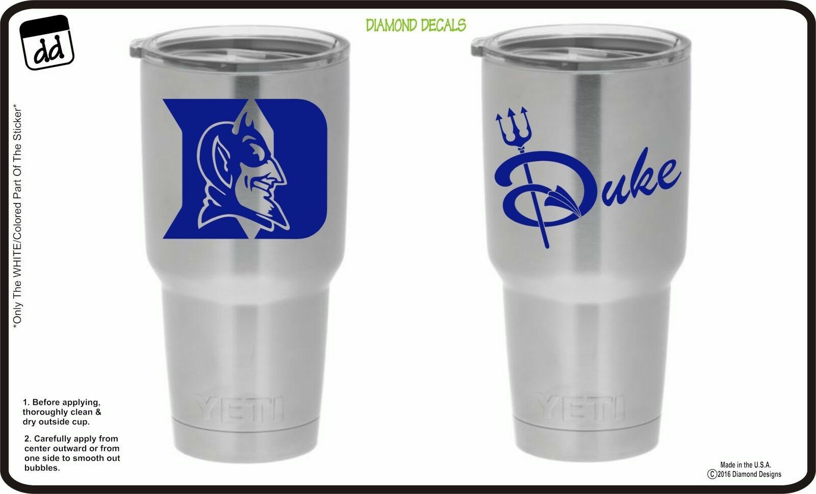 Duke Bluedevils (Set of 2) Yeti Tumbler Vinyl Decal ACC Football Car ...