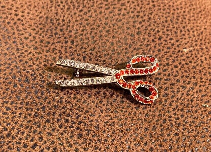 SCISSORS Rhinestone Silver Tone Brooch Pin Jewelry Marked FISKARS ...