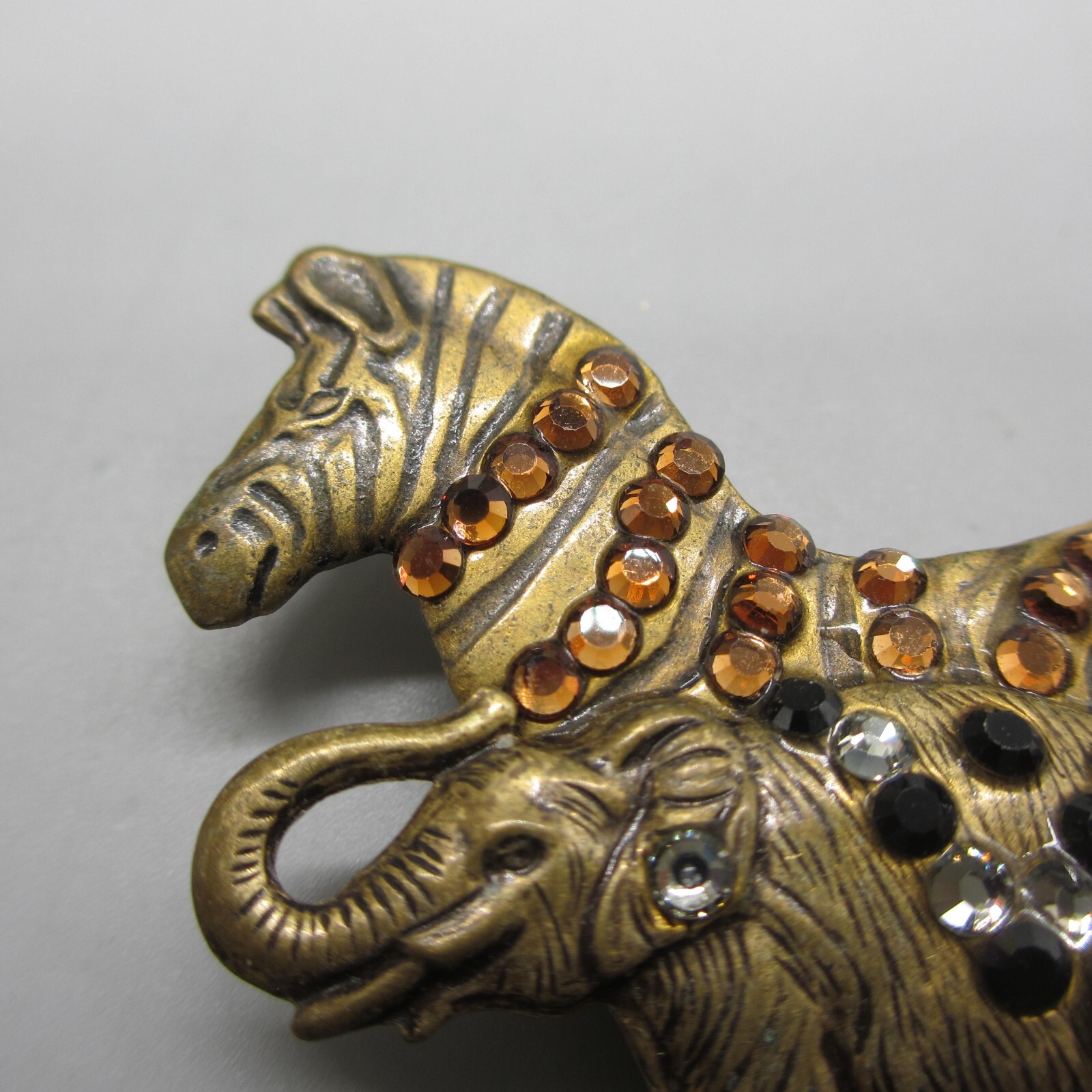Wild Animals Brooch Elephant Giraffe Zebra Rhinestone Bronze & Gold ...