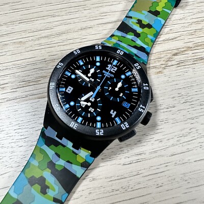 NEW Swatch URBAN JUNGLE SUSB403 Men's Camouflage Watch Chronograph $130 ...