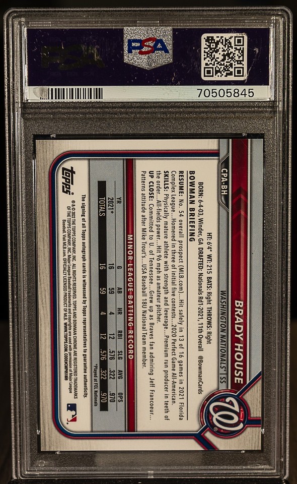 Brady House 2022 Bowman Chrome Red Refractor 1st RC AUTO #D 1/5 PSA 10 ...