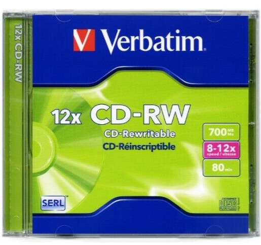 Verbatim CD-RW 8 -12x - 80MIN / 700MB Rewritable Blank CDRW Disc NEW ...