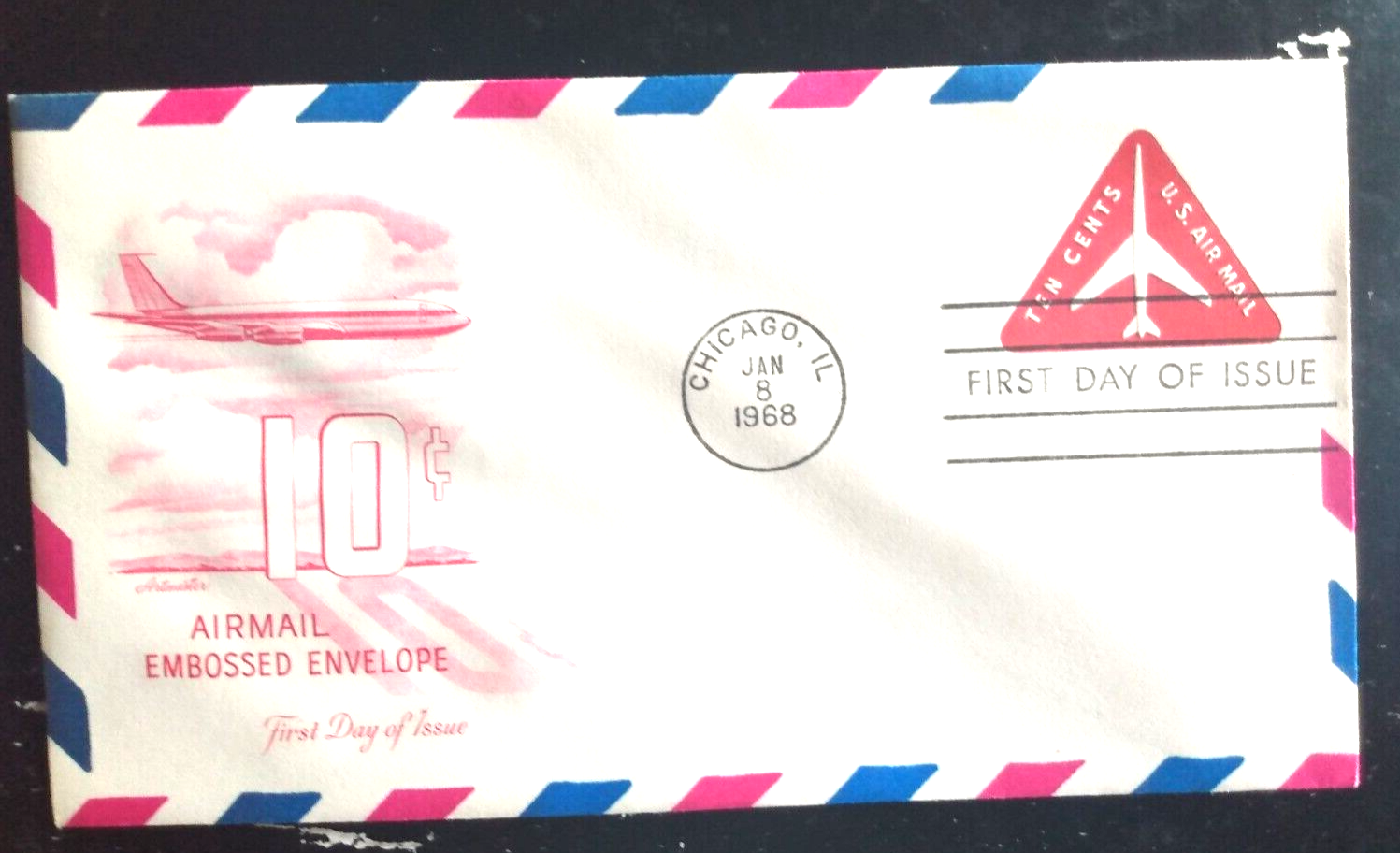 AVIATION 1968 PLANE EMBOSSED 10c TRIANGLE AIRMAIL #UC40 ARTMASTER ...