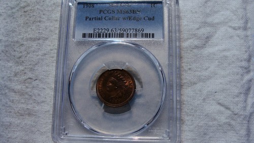 1908 Indian Head Cent Error Partial Collar with Edge CUD PCGS MS-63BN ...
