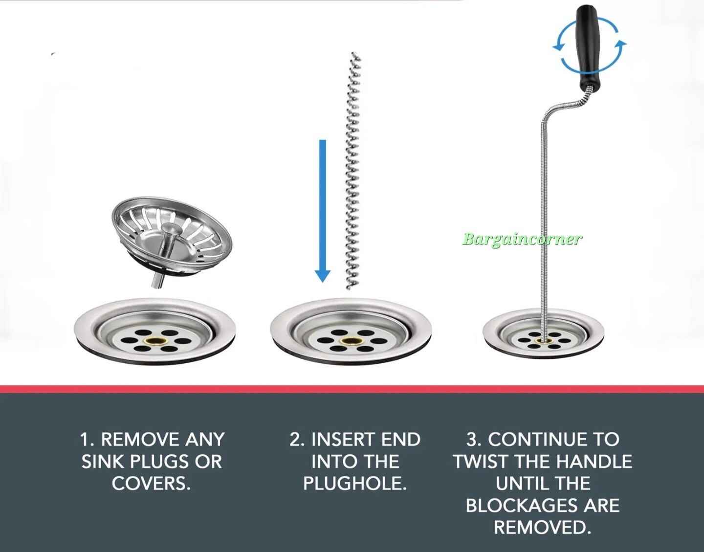 Drain Unblocking Spring Snake Wire Rod Unclog Sink Shower Pipe ...