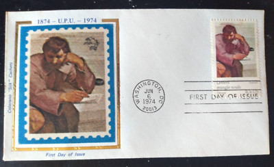 UPU CENTENARY RAPHAEL MAN WRITING LETTER COLORANO SILK CACHET FDC 1974 ...