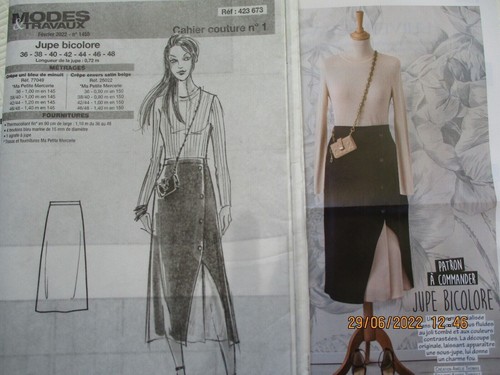 patron femme jupe longue bicolore boutonnée devant coté du 36 au 48 M ...