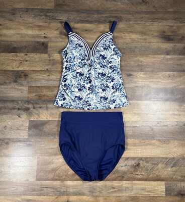 Cabana Life x Talbots Womens Tankini Medium Blue Floral 2 Piece High ...