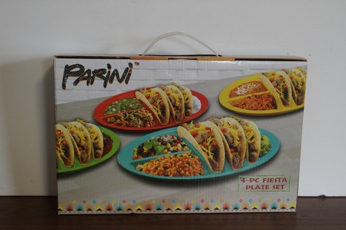 NEW Parini 4 Pc Fiesta Melamine Mexican Food Plate Set Tacos Salsa Dips ...