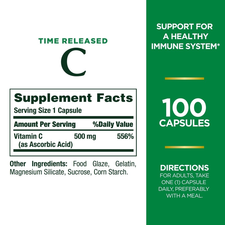 Time Released Vitamin C, Immune Support, Vitamin Supplement, 500mg, 100 ...