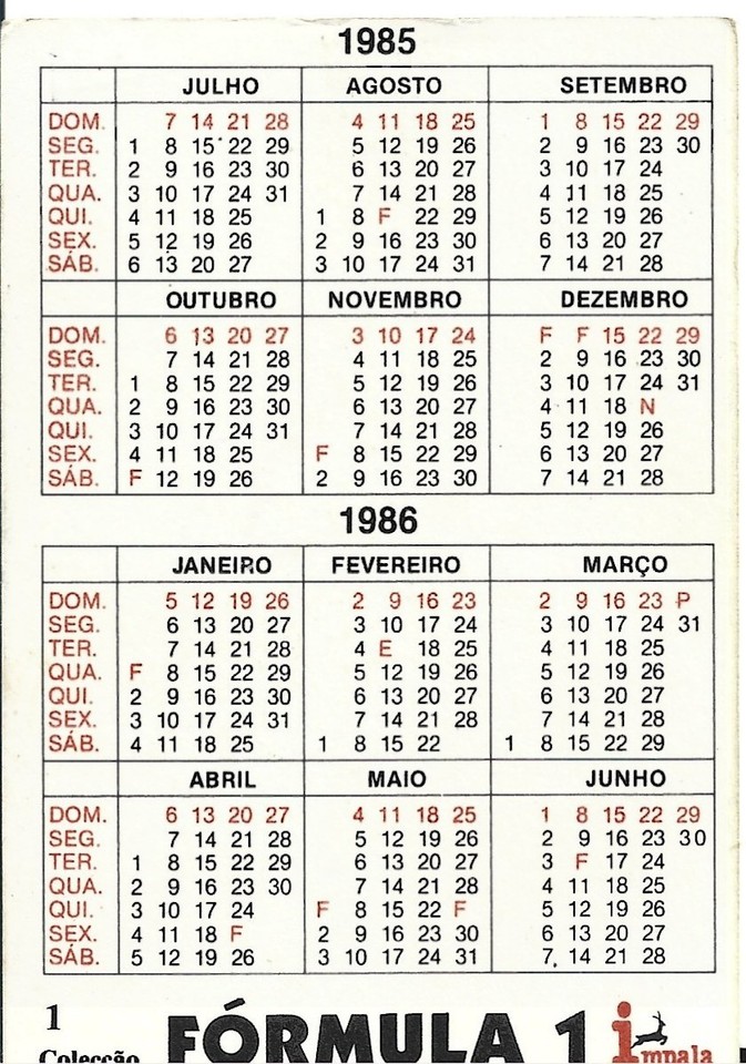 ⭕VTG Formula 1 MCLAREN pocket calendar 1986 F1 pilot CAR | eBay