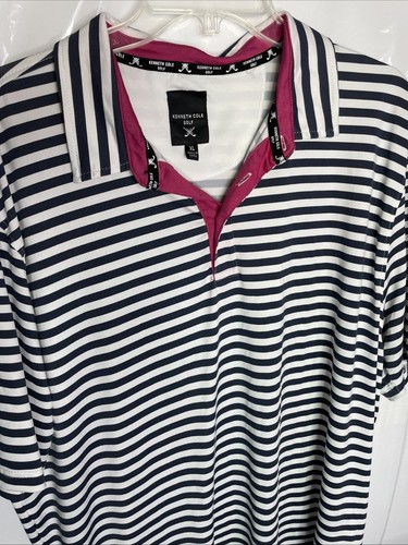 Kenneth Cole Shirt Mens XL Black White Striped Stretch Golf Polo ...