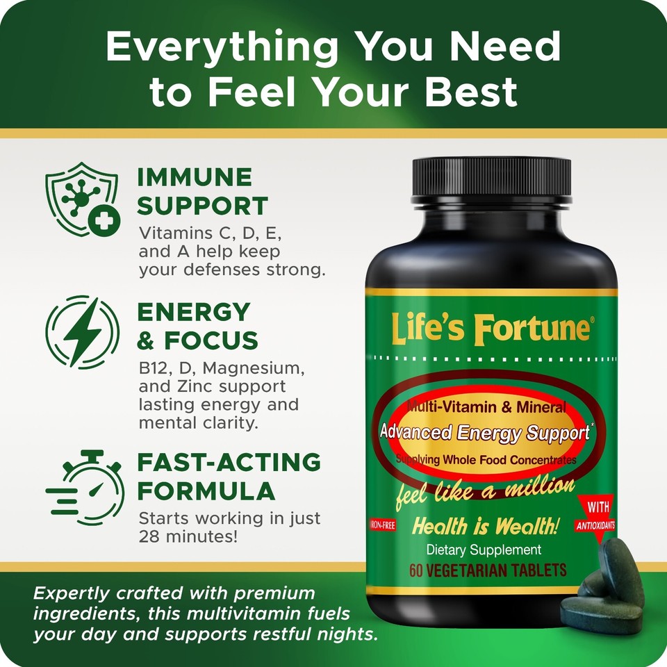 Life's Fortune Whole Food Multi-Vitamin & Mineral Energy Support 60 ...