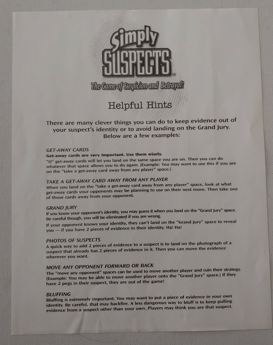 Simply Suspects Board Game - The Game Of Suspicion & Betrayal | eBay