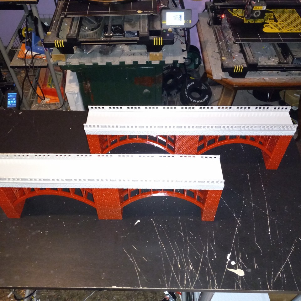 36" Big HO Scale two Lane Brick and steel Truss arch Bridge. CONECTABLE ...