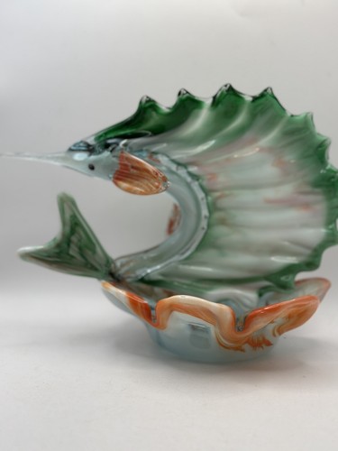 Large Vintage Art Glass SAILFISH Swordfish MARLIN CANDY DISH -Orange ...