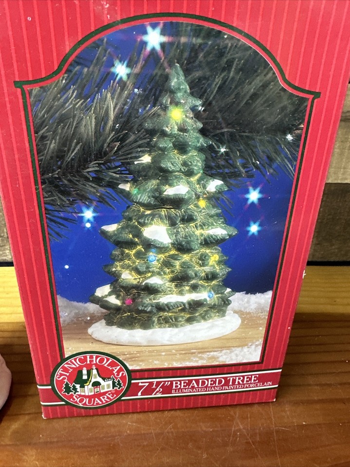 Vintage St Nicholas Square Christmas Village 7-1/2" Beaded Tree ...