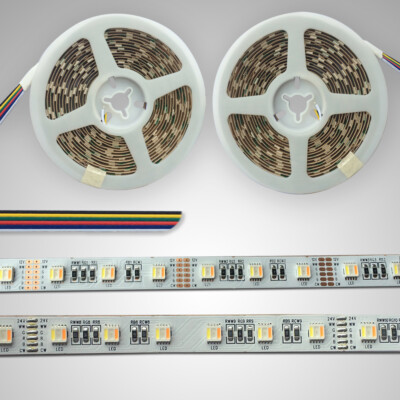 RGB+CCT 5 in 1 CW+RGB+WW Chip 5050 Flexible LED Strip 60led/meter DC 12 ...
