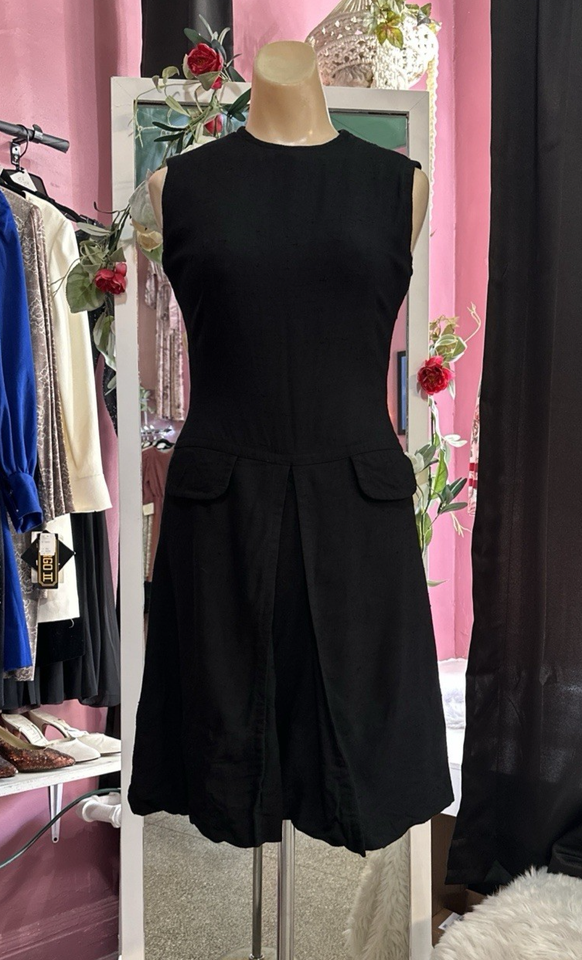 Vintage 60s Mod GoGo Mini Dress Black Sleeveless Drop Waist Twee ...