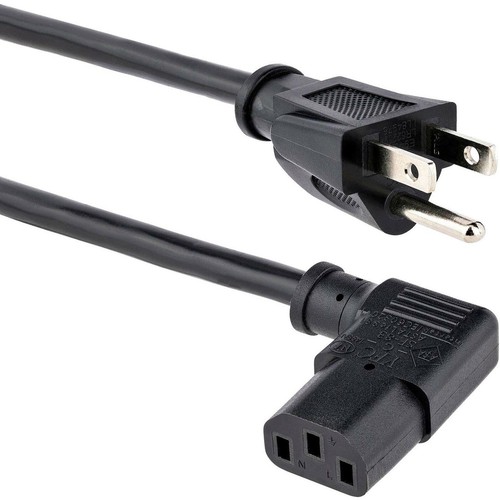 Right Angle Standard Computer Power Cord - 125v Ac - 10a - 10ft - Black ...