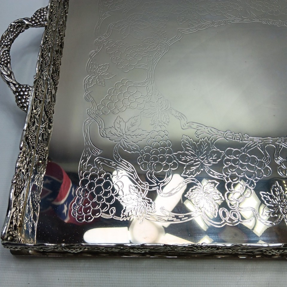 Vtg Silverplate Large Rectangular Gallery Butler’s Tray Godinger ...