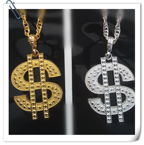 Adult Pimp Gangster Fancy Costume Dollar Sign Bling Necklace Gold And ...