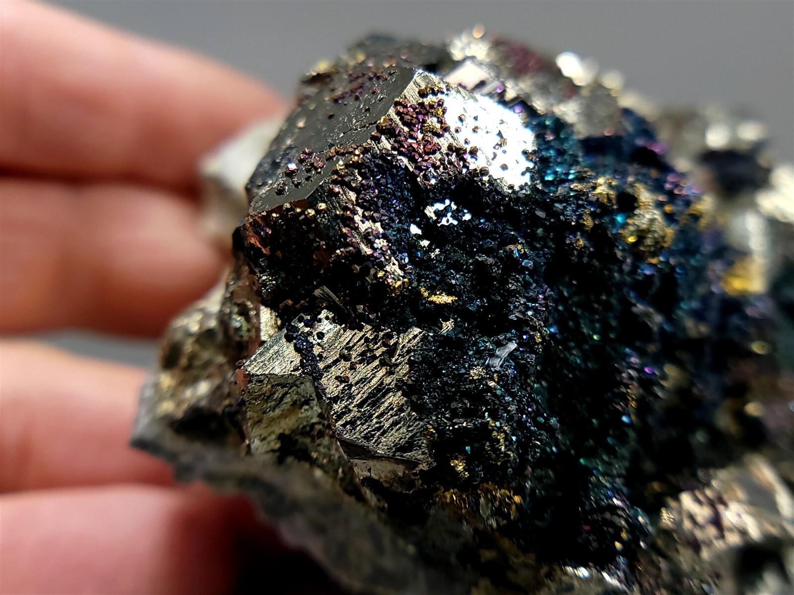 Brilliant Golden Pyritohedron Pyrite Crystal Cluster w/ Iridescent ...