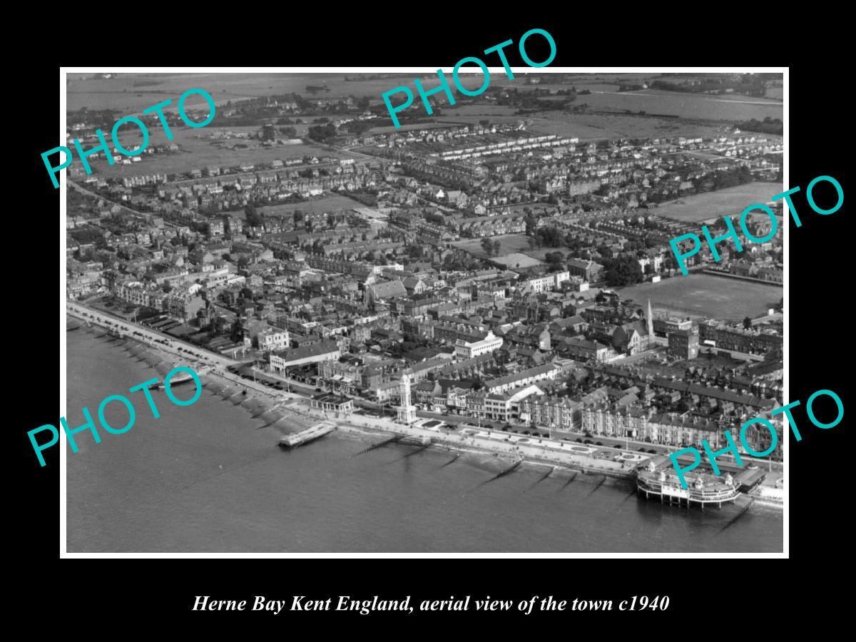OLD LARGE HISTORIC PHOTO OF HERNE BAY ENGLAND AERIAL VIEW OF THE TOWN ...