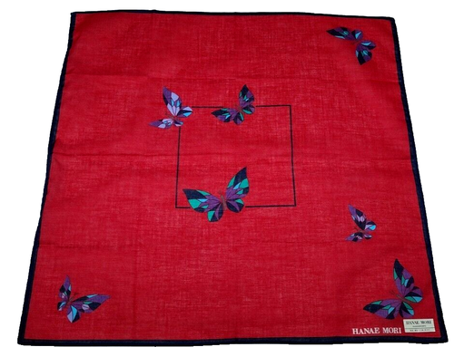 Vintage Hankie Purple Butterflies Hanae Mori Red Cotton Handkerchief ...
