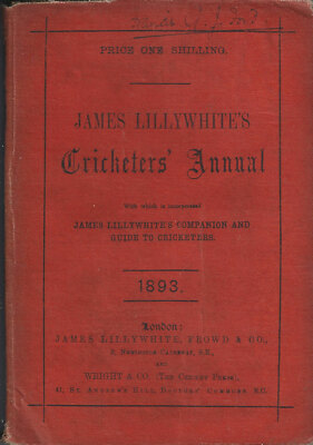 JAMES LILLYWHITES CRICKETERS' ANNUAL 1893 CRICKET GUIDE ed ALCOCK | eBay UK