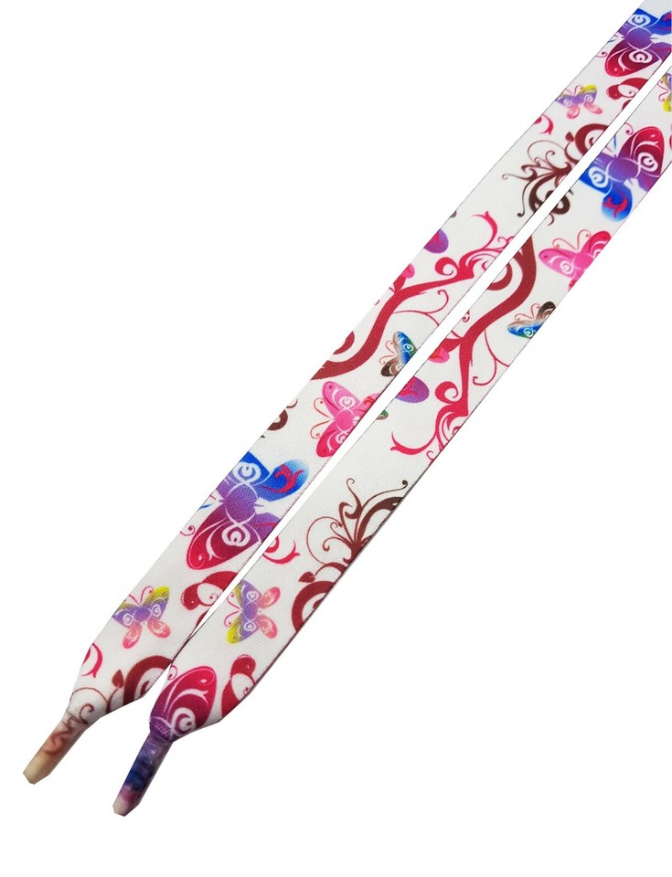 Flat DOUBLE SIDE PRINTED Shoe Laces Strong Shoelaces BUTTERFLIES WHITE ...
