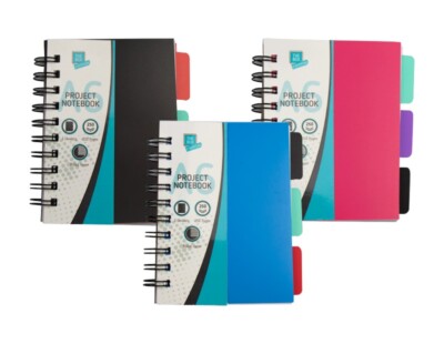 A6 Note Book Spiral Edge PVC Cover 3 Subject Project Book Pink Blue 250 ...