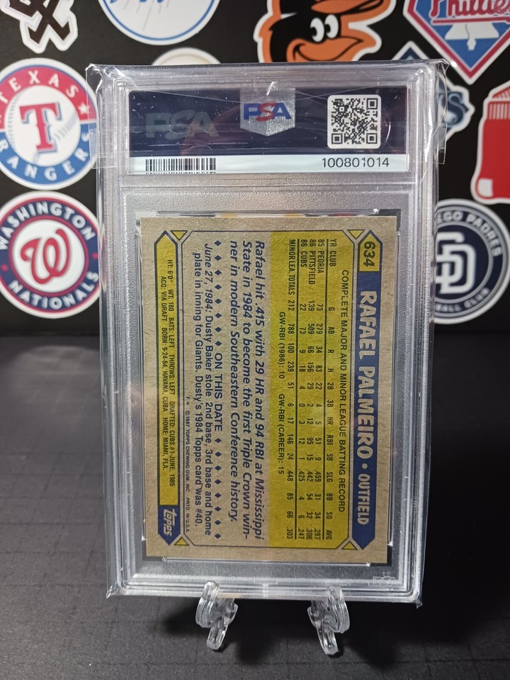 Rafael Palmeiro 1987 Topps #634 Future Stars Rookie RC PSA 10 Gem Mint ...