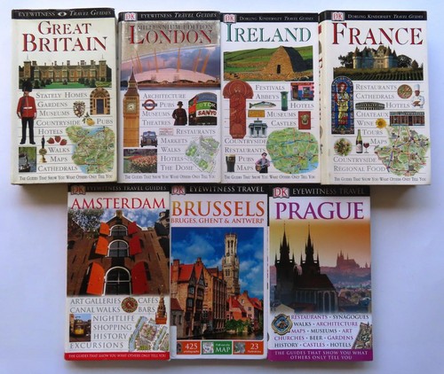 7x DK Travel Guides Britian London Ireland France Prague Brussels ...