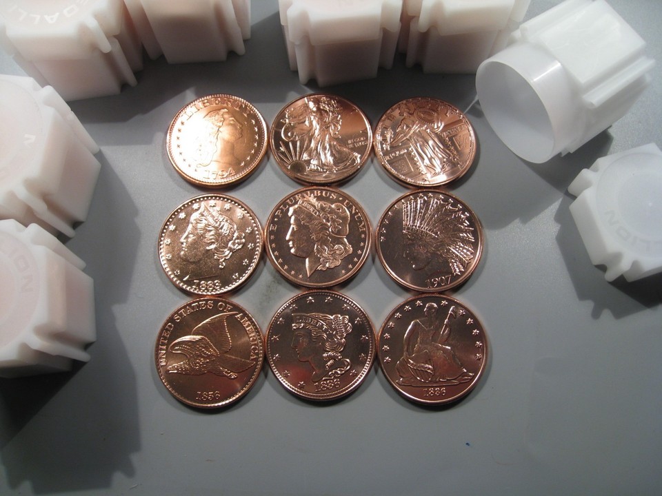 7 lots x 9 Different 1oz Copper Rounds 999 Fine. ***FOR JEFF B ONLY ...