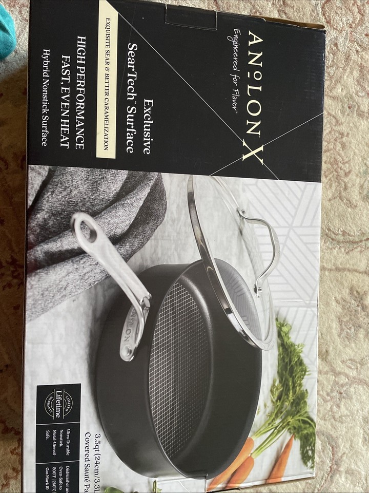 Anolon X SearTech Non Stick Saucier Pan with Lid Strong Dishwasher Safe ...
