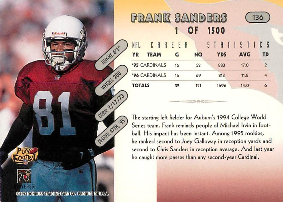 FRANK SANDERS 1997 Donruss SILVER PRESS PROOF #136 Cardinals | eBay