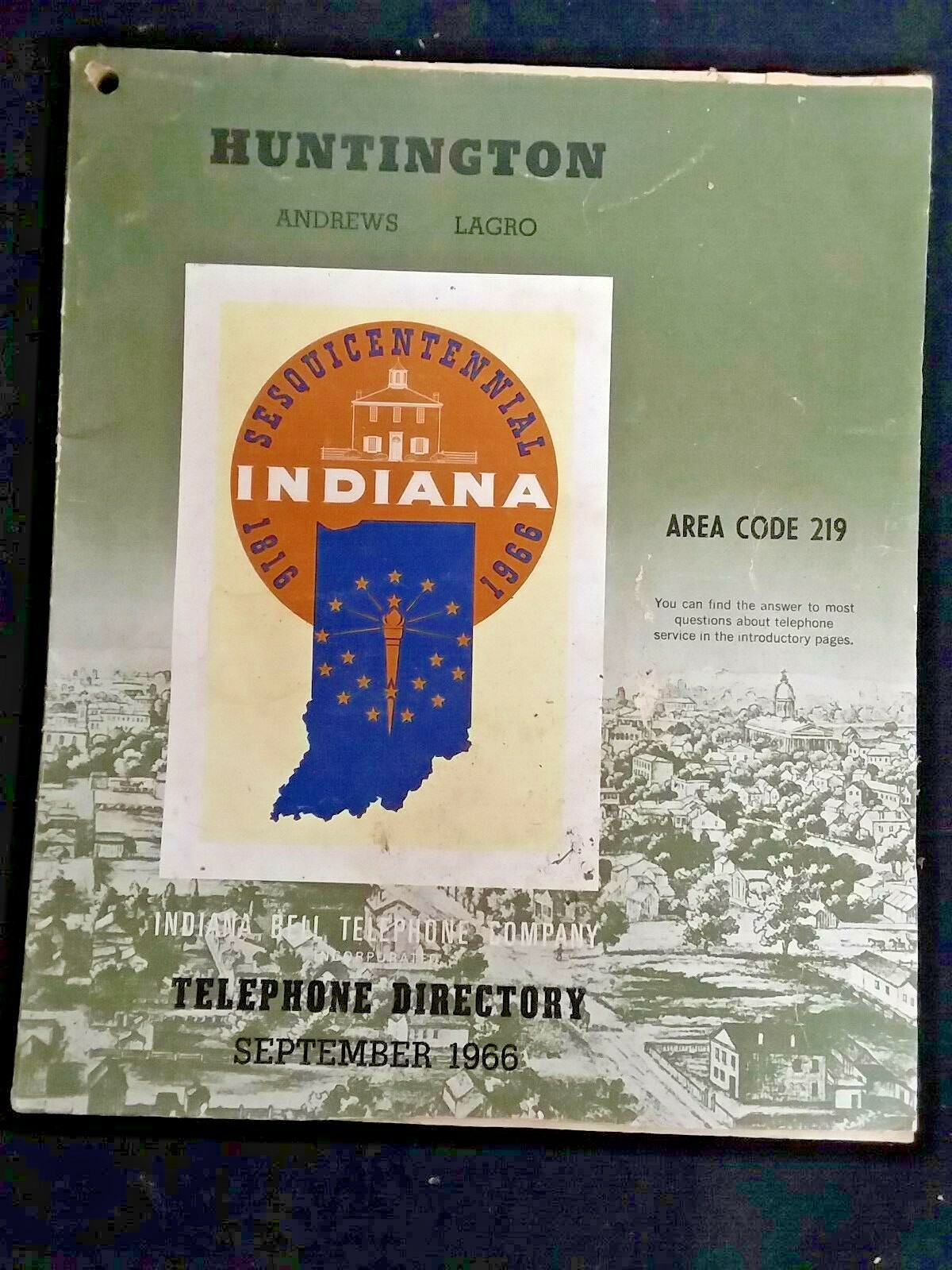 vtg 1966 INDIANA BELL TELEPHONE BOOK DIRECTORY HUNTINGTON ANDREWS LAGRO ...