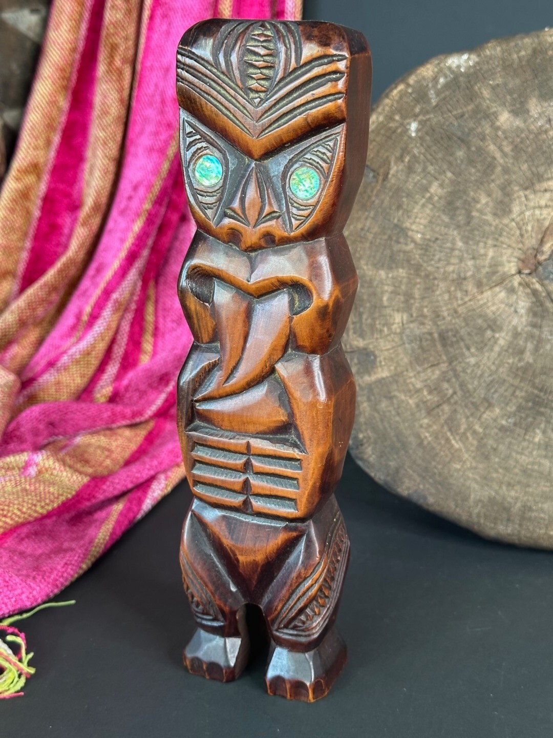 Old New Zealand Carved Wooden Tiki with Paua Shell Eyes …beautiful ...